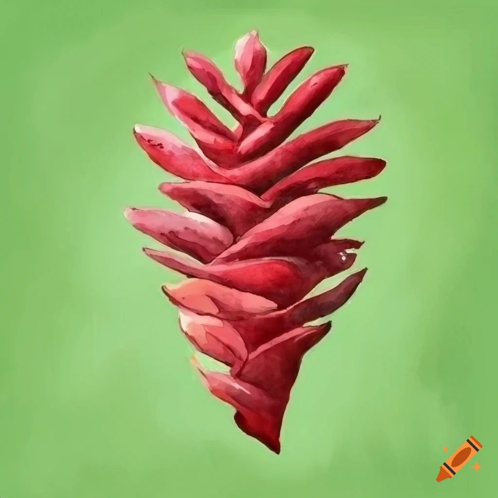 Red ginger leaf plant in watercolor style on Craiyon
