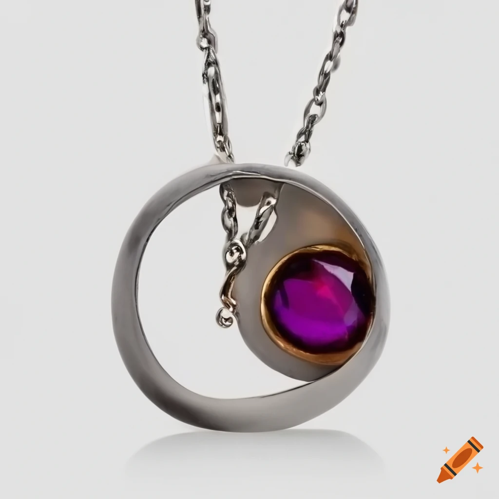 Asymmetric abstract silver pendant with precious stones on Craiyon