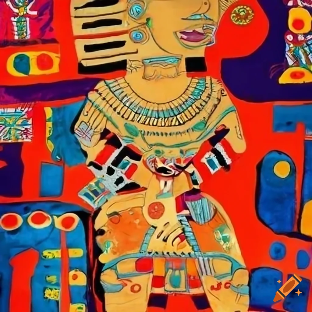 Abstract print depicting women leading in pre-hispanic culture on Craiyon