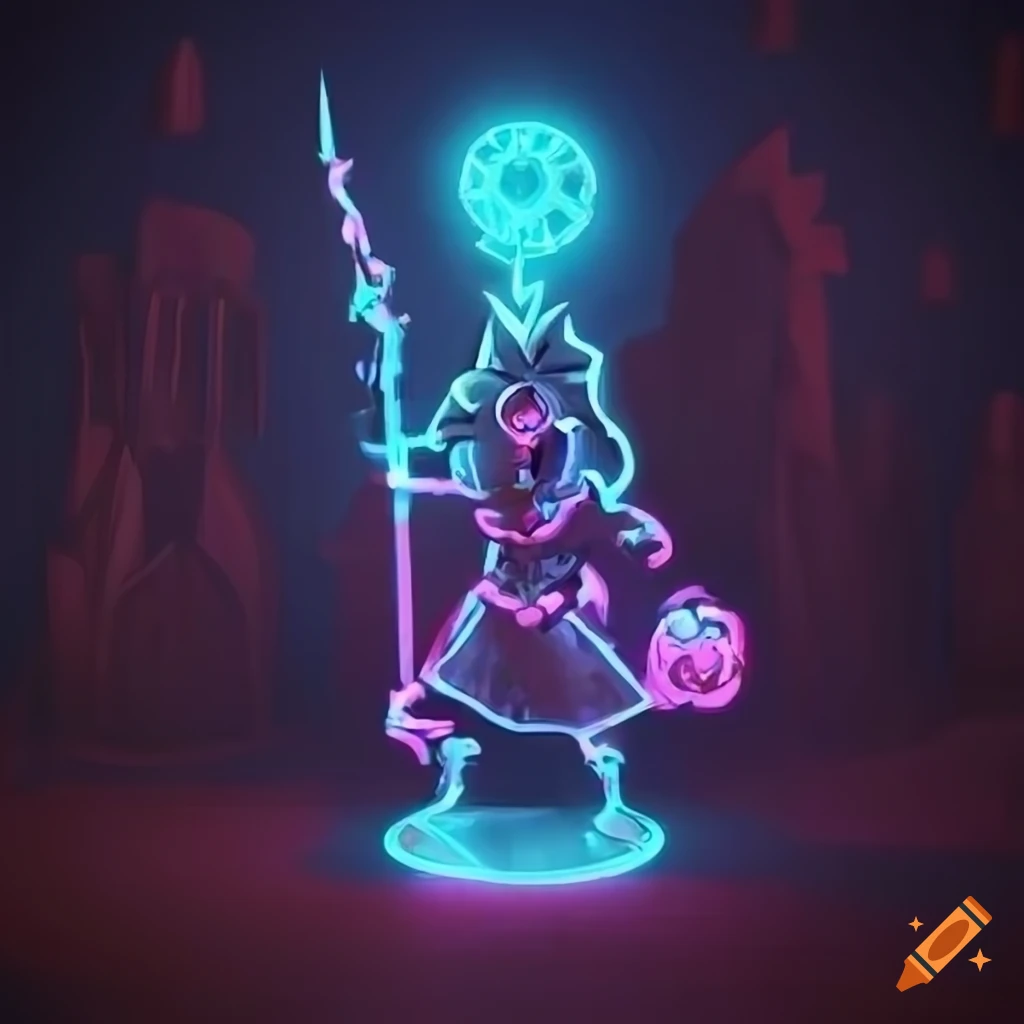 Neon wizard in medieval gear with a metallic theme on Craiyon