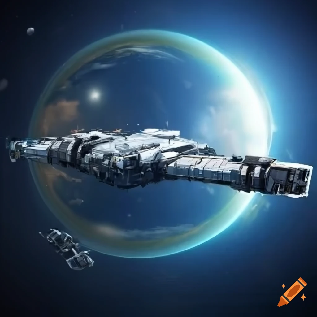 Space ship docking at sci-fi space station near a planet on Craiyon