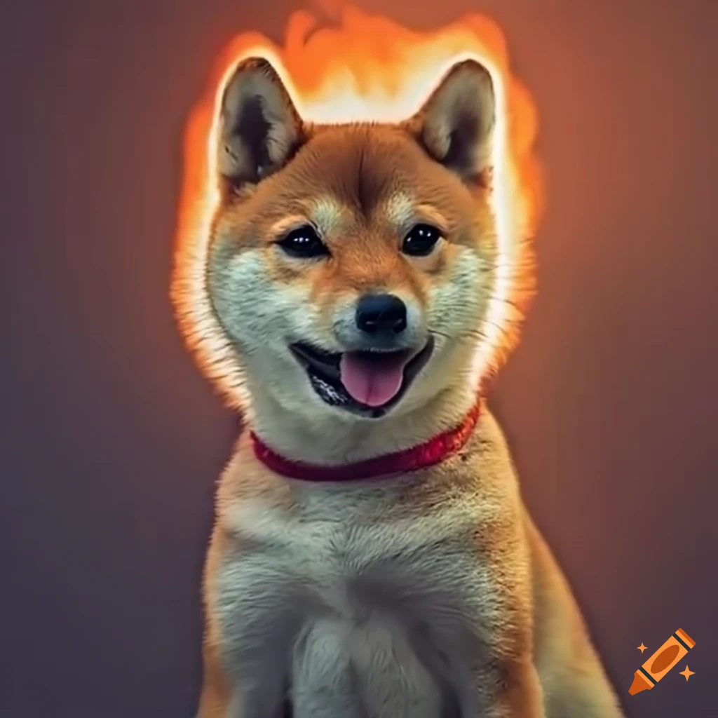 Cute shiba inu surrounded by fire on Craiyon
