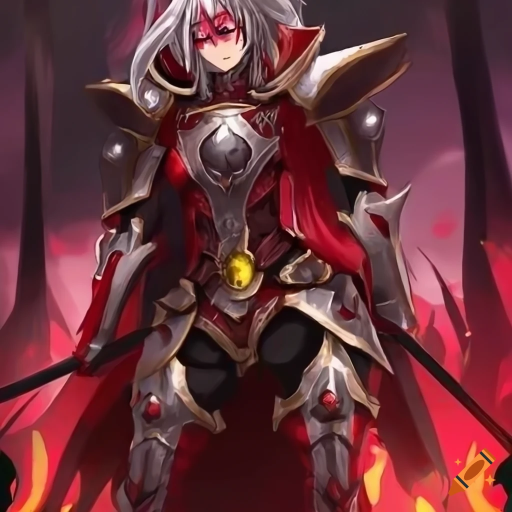 Sanguinus the blood knight in anime-style armor on Craiyon