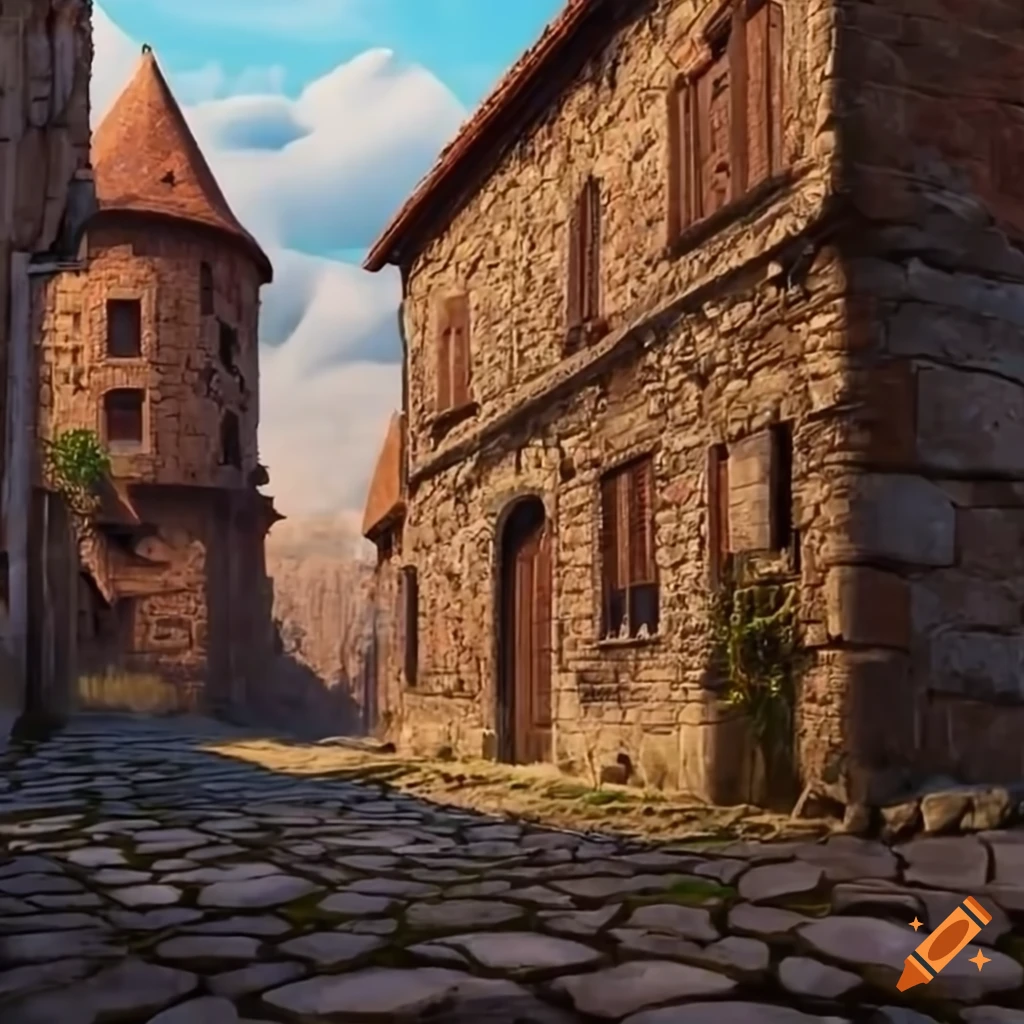 Medieval wealthy stone villa in a sparsely populated town with two ...