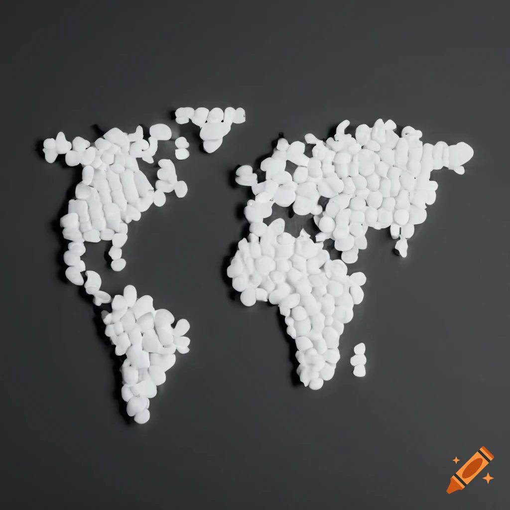 Map of the world made of white pills on white background by Peter ...