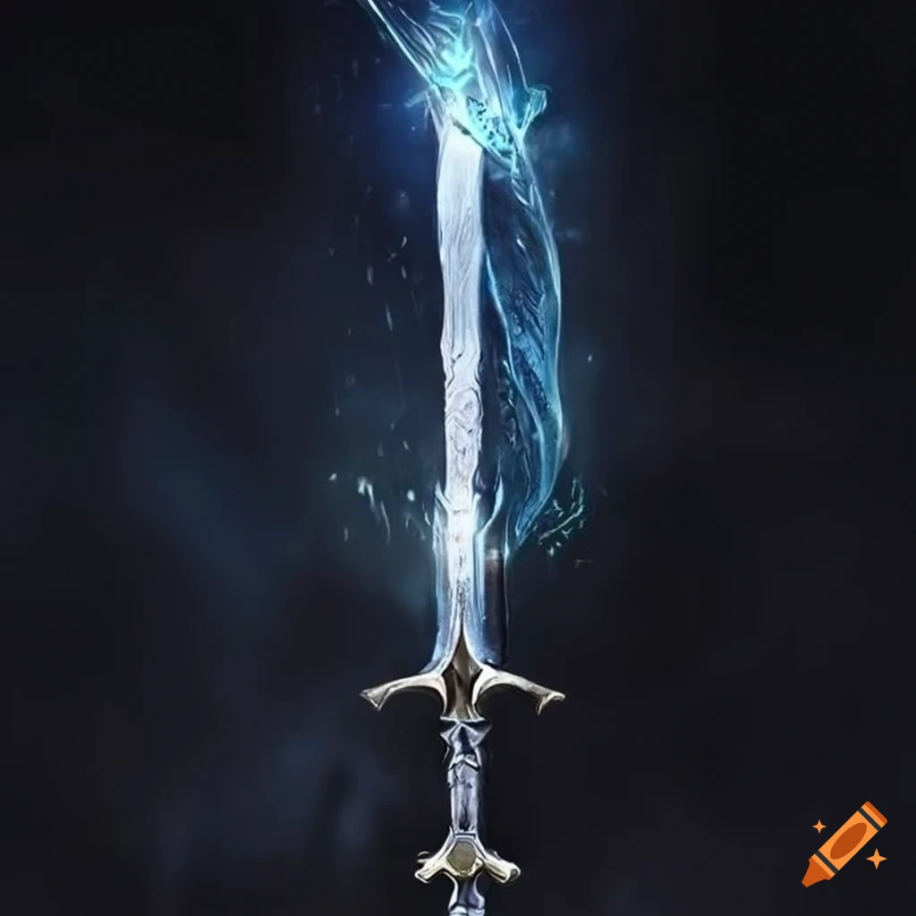 Stunning fantasy greatsword with platinum handle and electric sparks on ...