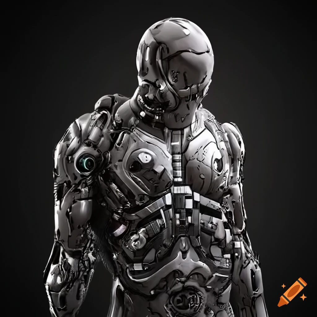 Futuristic cyborg with exposed intricate circuitry in chest on Craiyon
