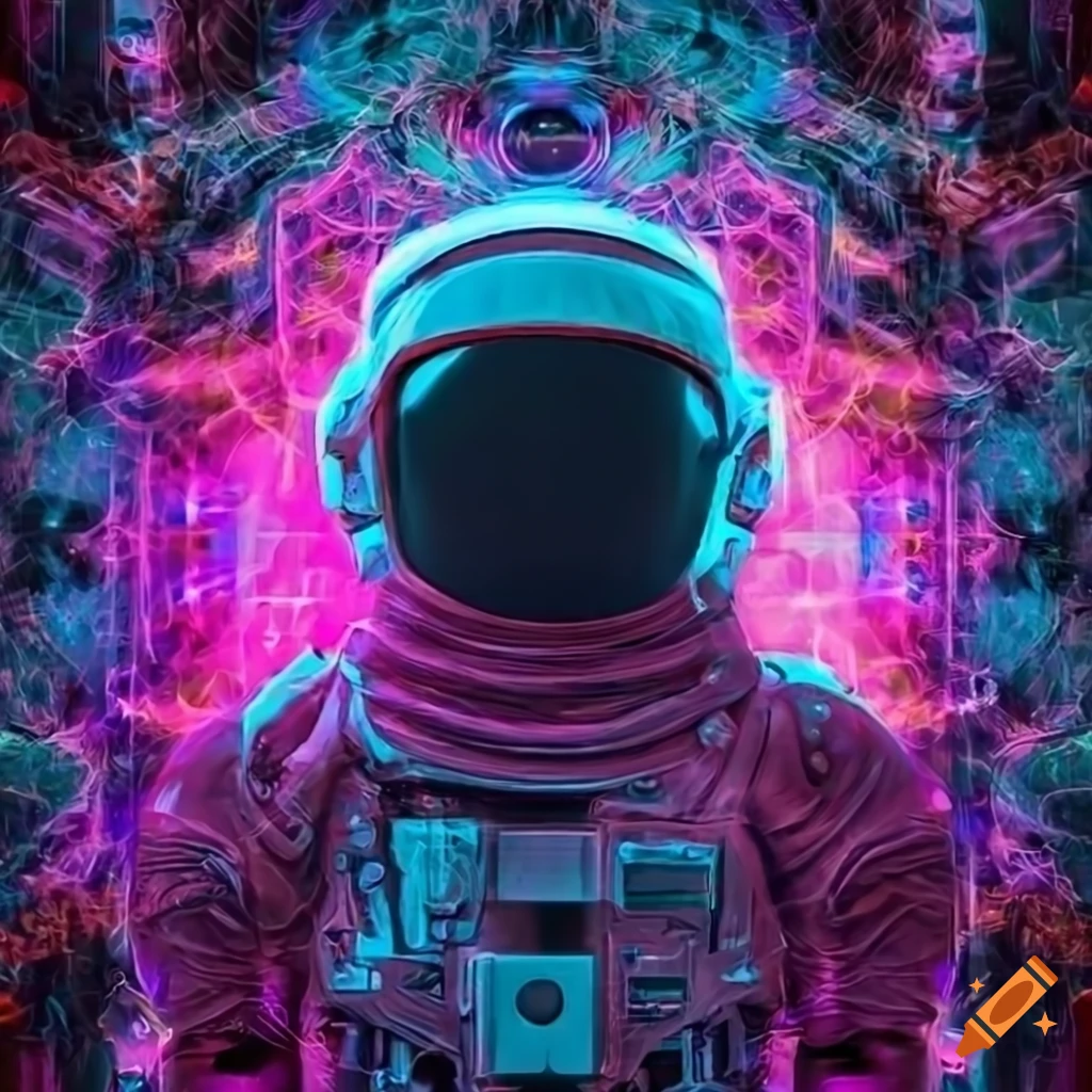 Symmetrical headshot of a neon cyberpunk astronaut with galactic ...
