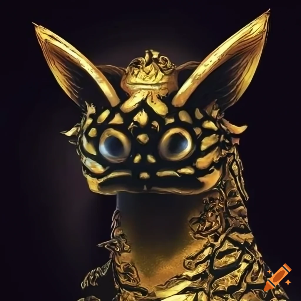 Black and gold creature resembling a biblically accurate angel on Craiyon