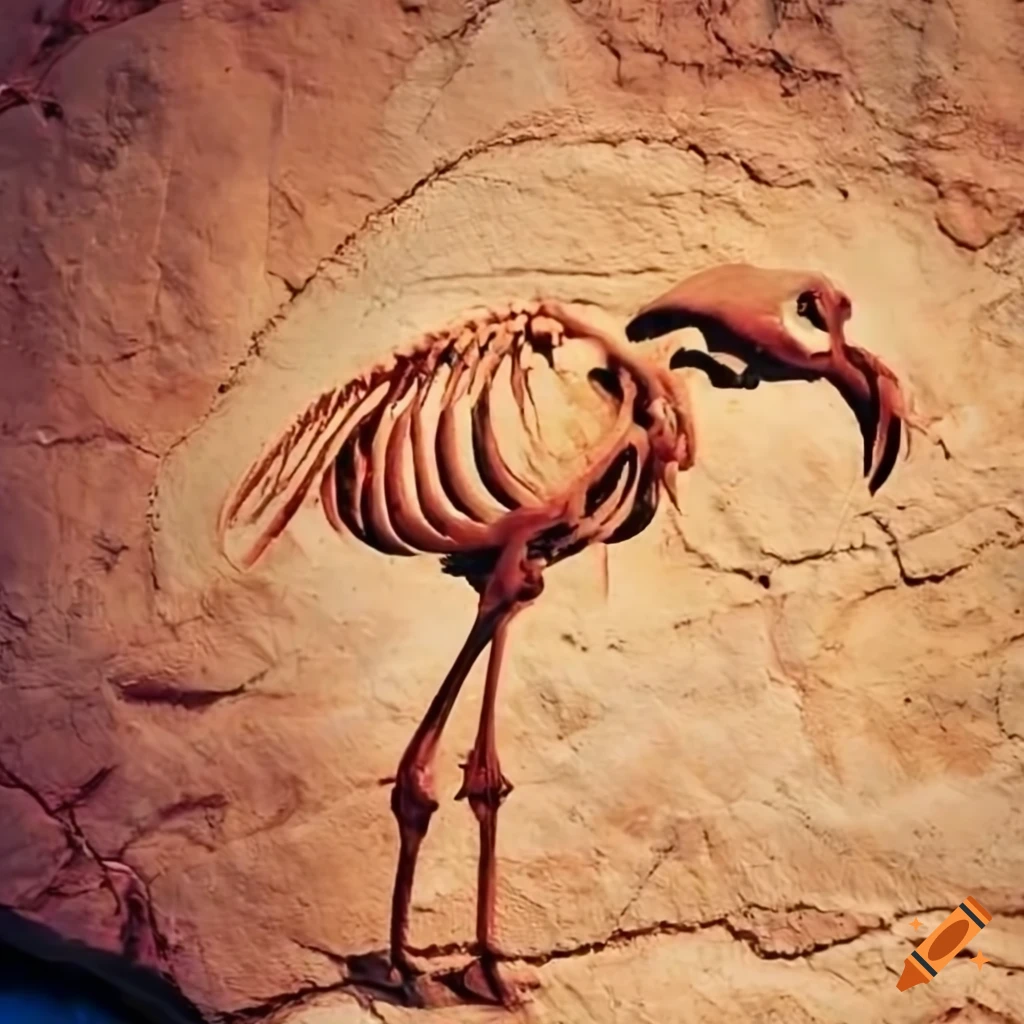 Flamingo imprint on a fossilized rock on Craiyon