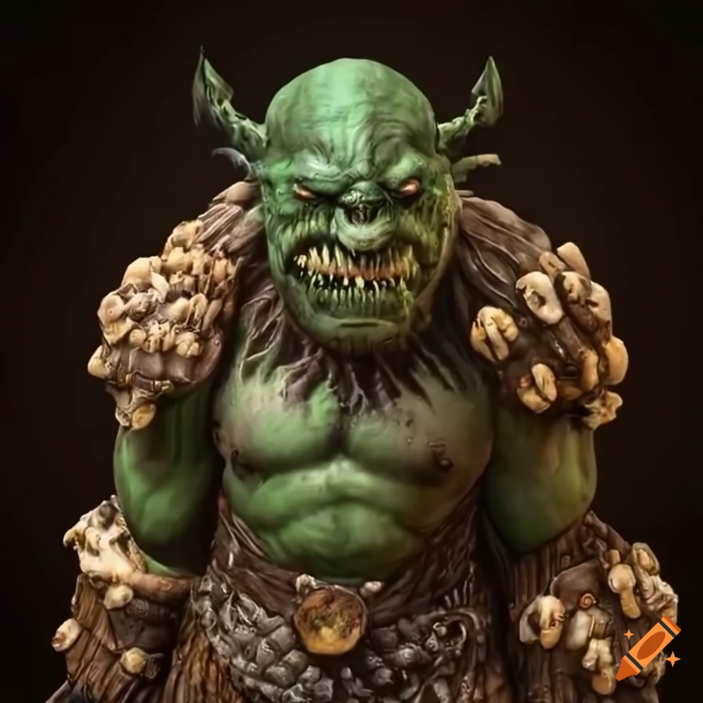 Intricately detailed orc warrior with seaweed skin and shell armor on Craiyon