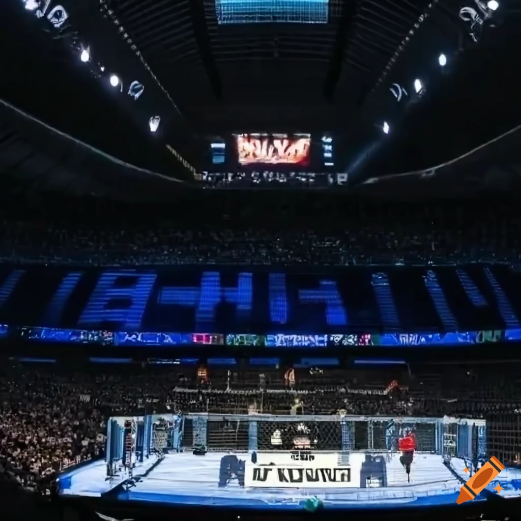 Dynamic ufc event at santiago bernabeu stadium with intense combat and ...