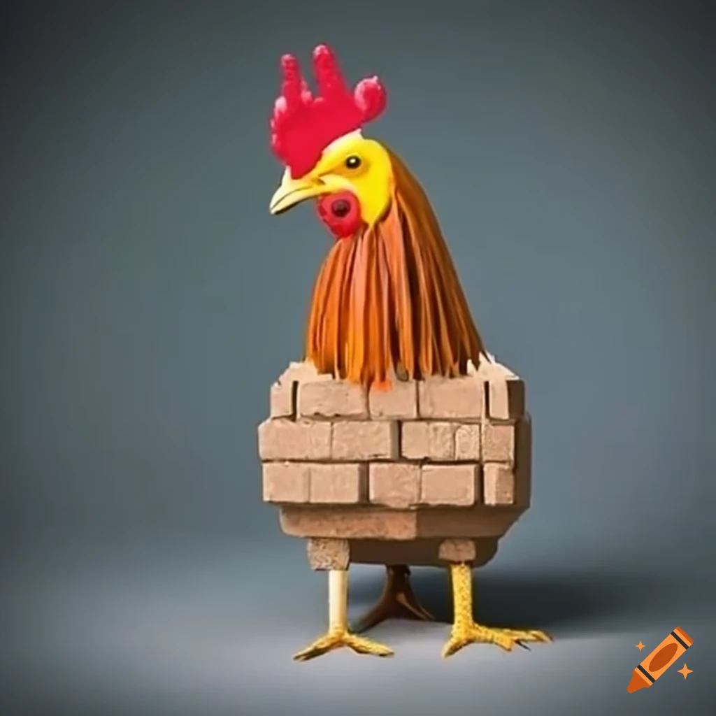 Unique chicken sculpture made of cinder blocks on Craiyon