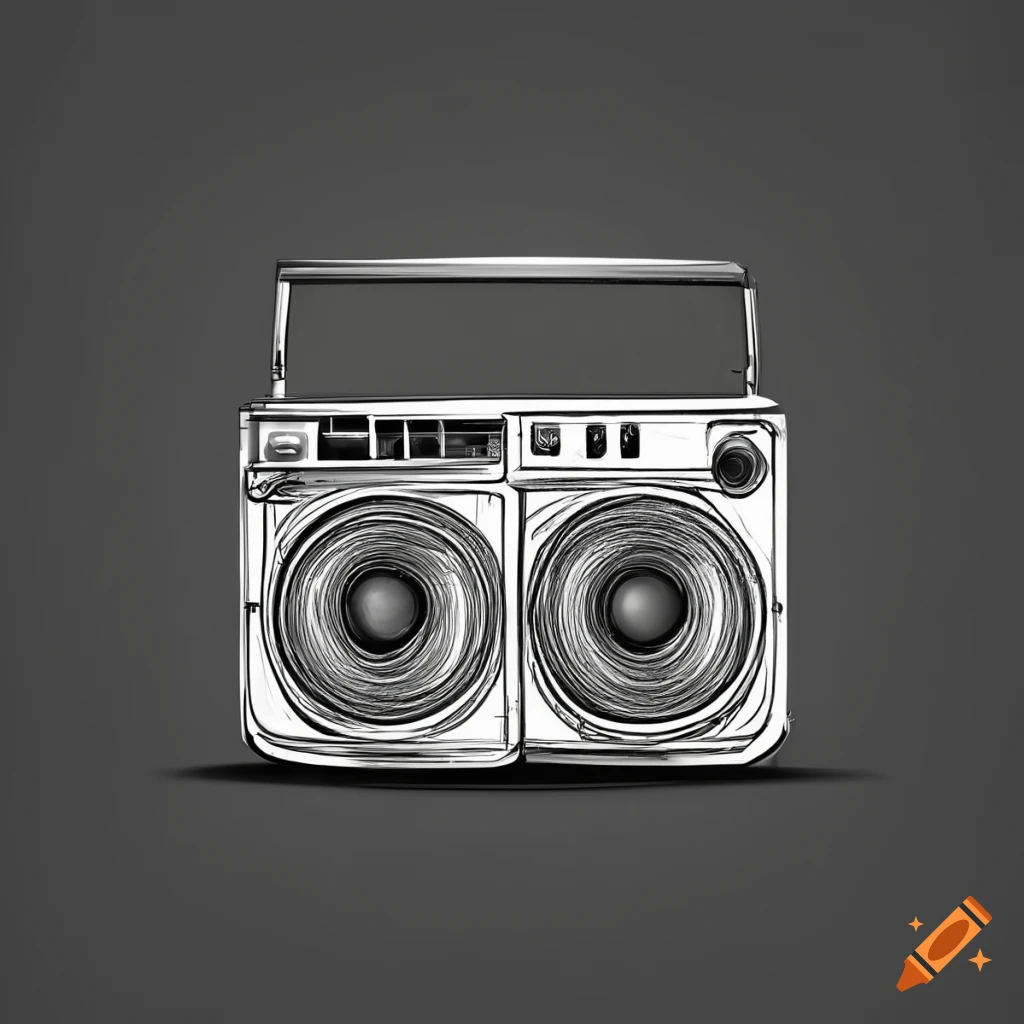 Modern black-and-white Bluetooth speaker sketch with two speakers and ...