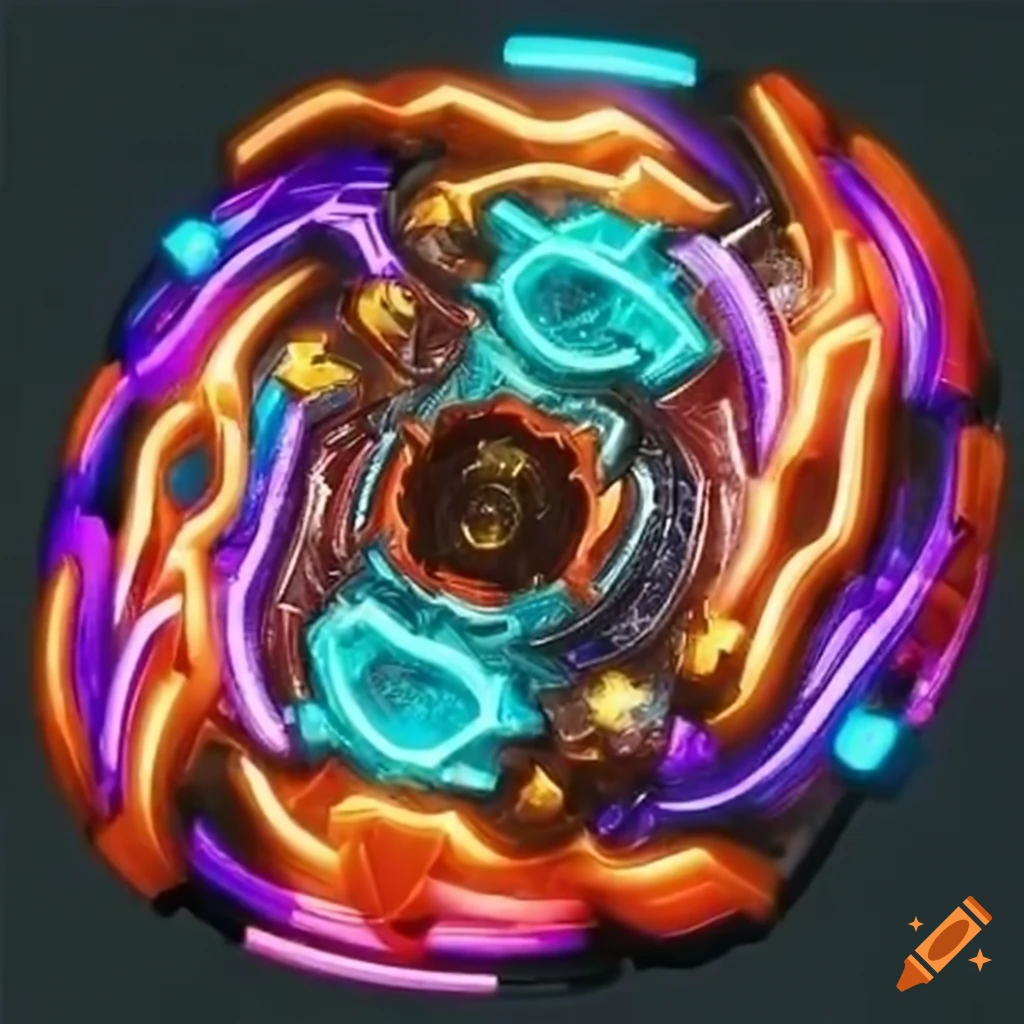 Futuristic beyblades clashing with neon sparks on Craiyon