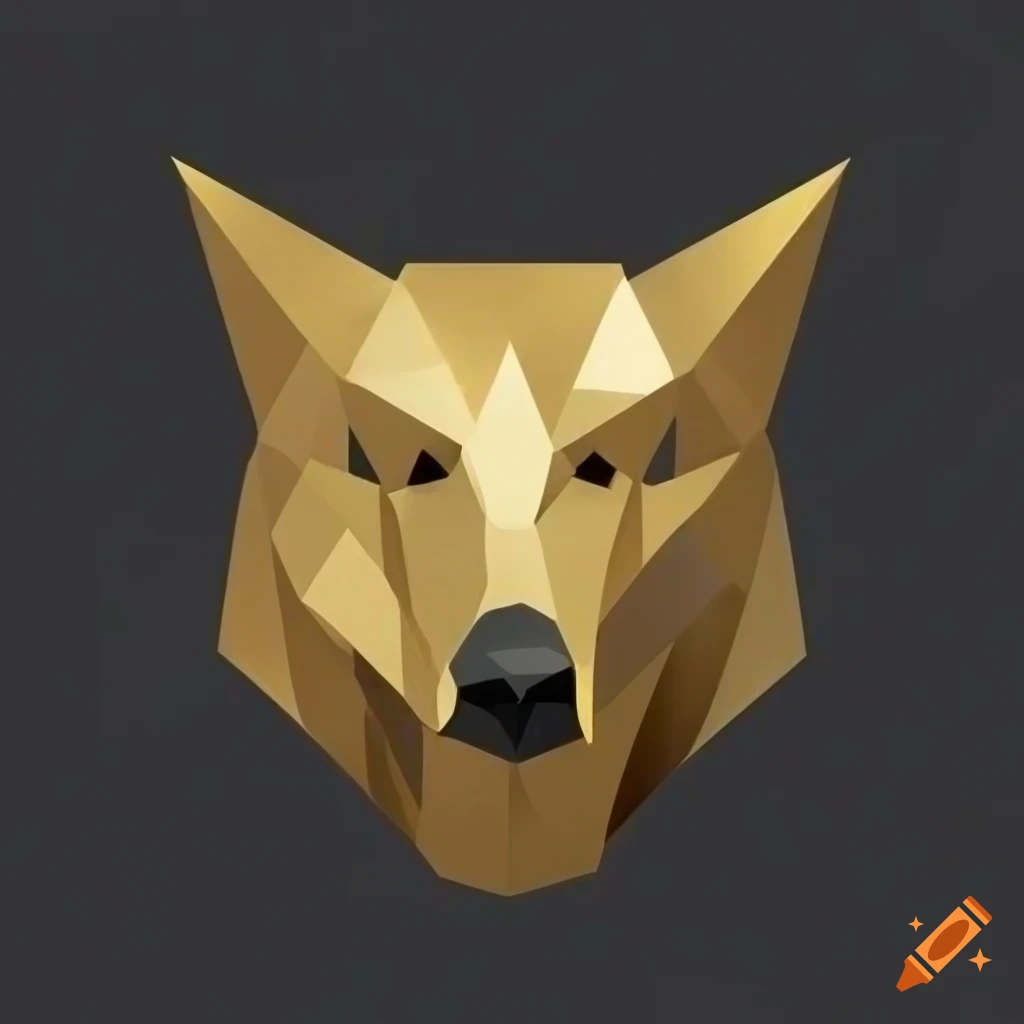 Geometric gold wolf mask on black background on Craiyon