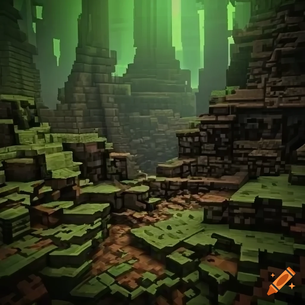 Geological forest with elements of minecraft, darkest dungeon, and ...