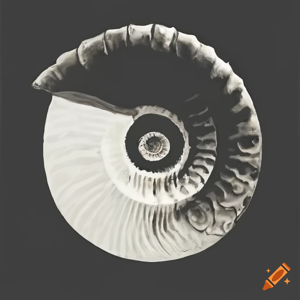 Special-shaped spatial structure with ammonite shell in black and white ... Special-shaped spatial structure with ammonite shell in black and white ...