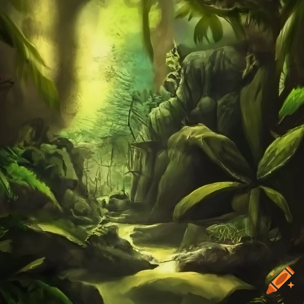 Jungle in rough sketch art style on Craiyon