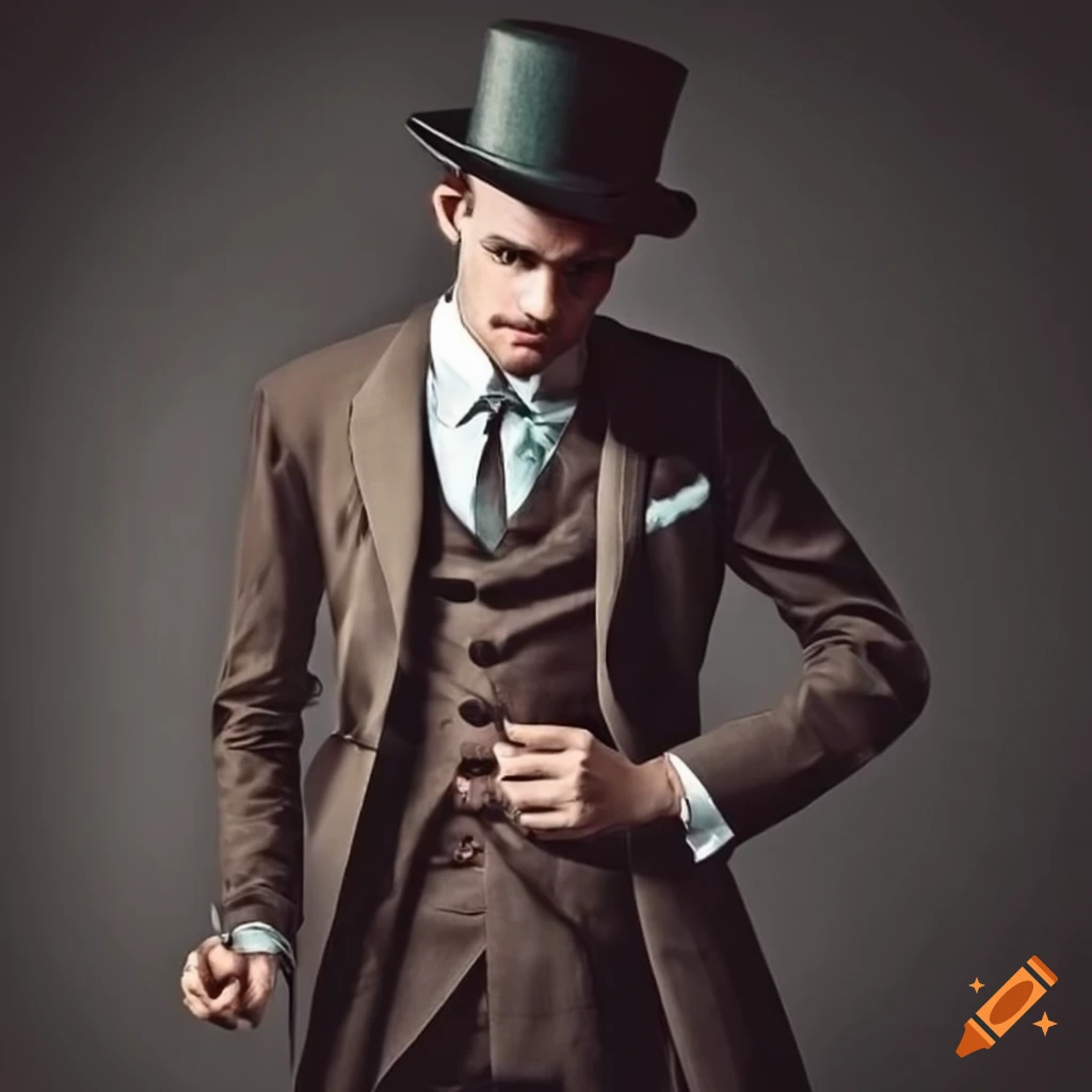 Stylish young italian man in top hat and linen tuxedo on Craiyon