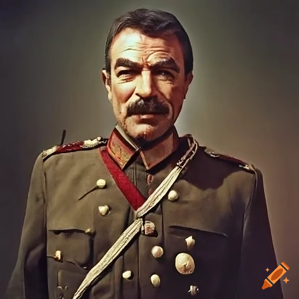 Mustached man in traditional Soviet uniform on Craiyon