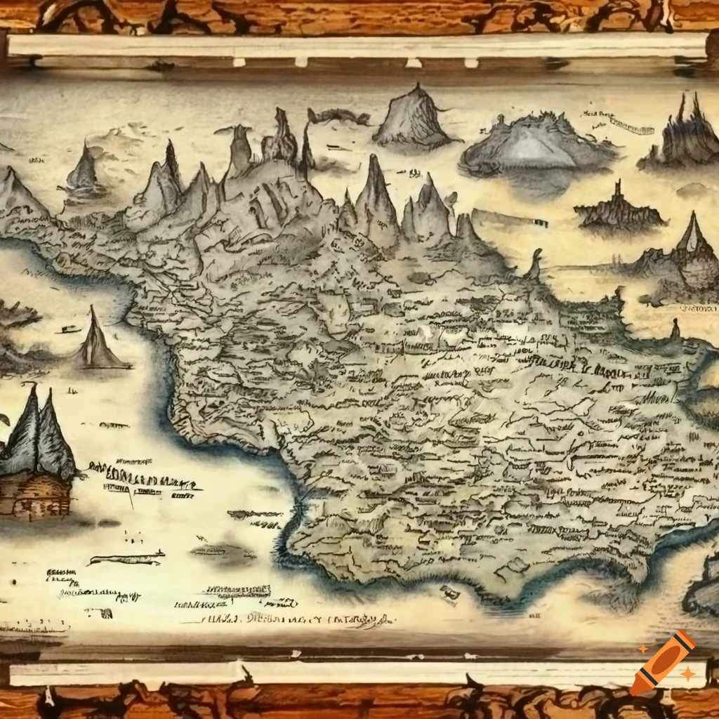 Detailed fantasy map with enchanting settlements, rivers, mountains ...
