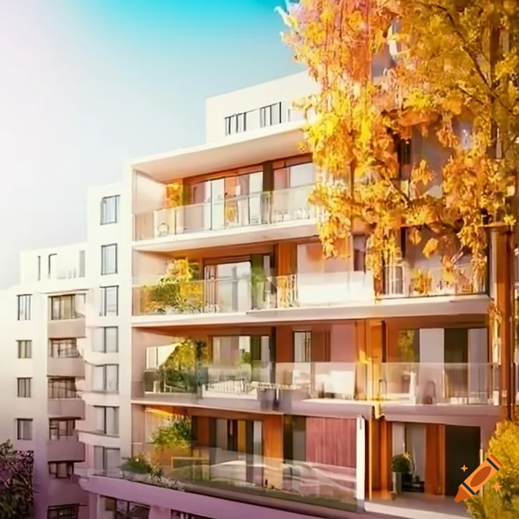 Modern apartment house in springtime on Craiyon