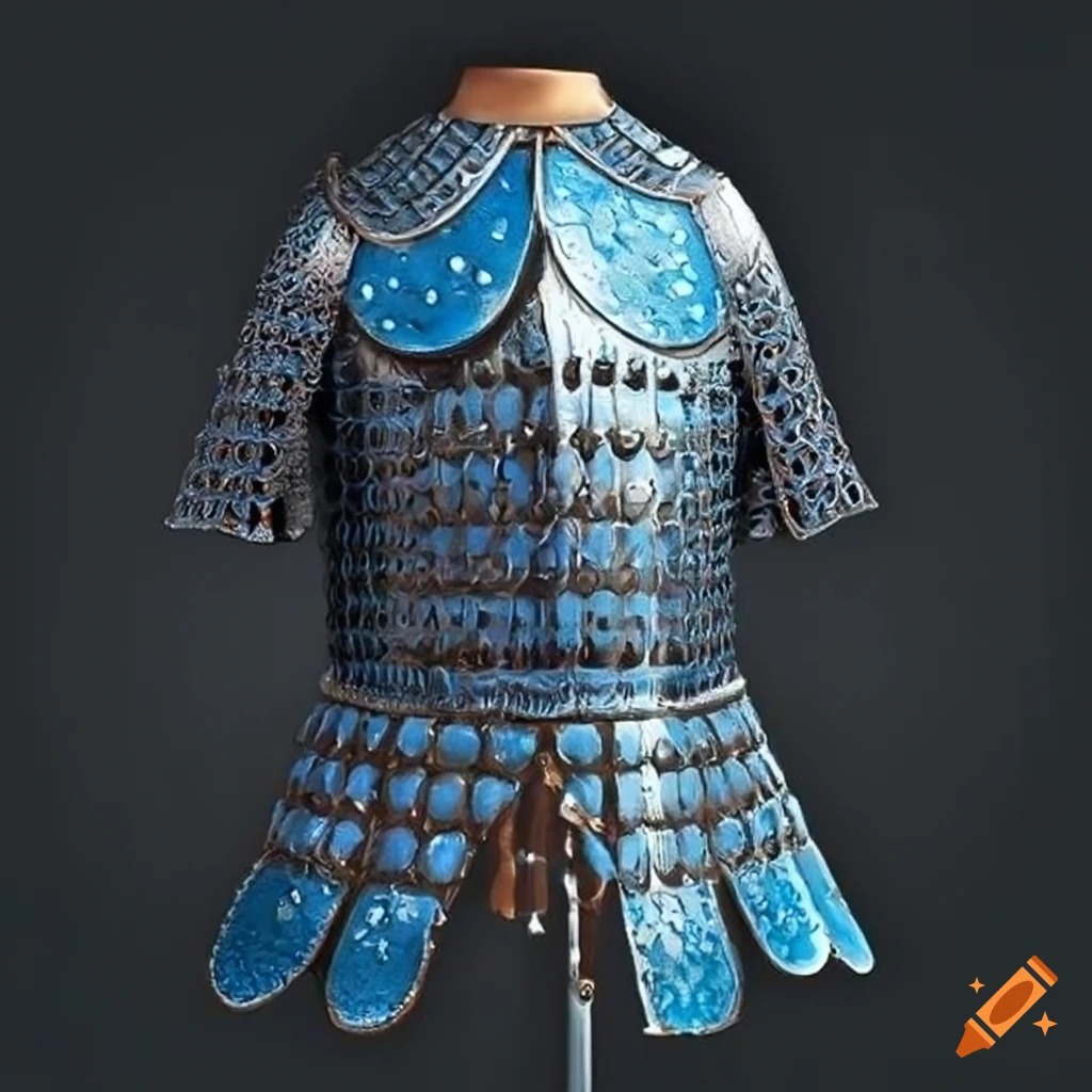 Plate-mail armor with blue water drop design on Craiyon