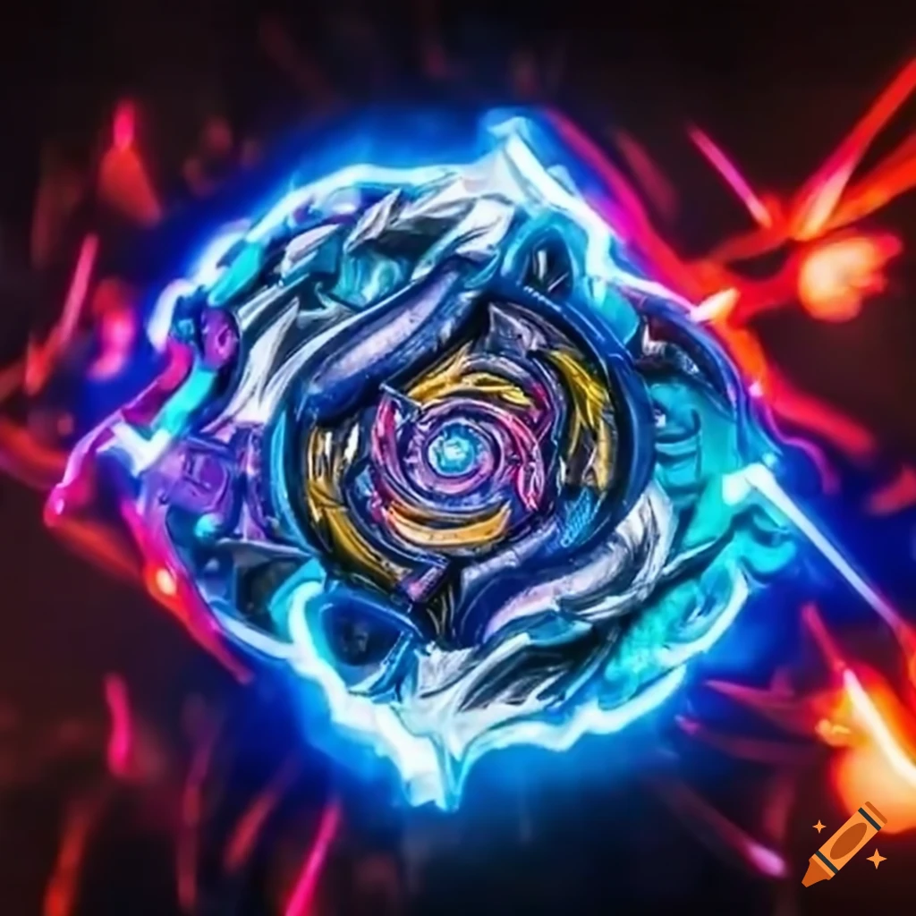 Futuristic beyblades clashing with neon sparks on Craiyon
