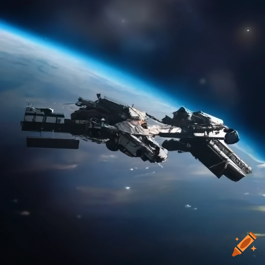 Space ship docking at a sci-fi space station beside a planet on Craiyon