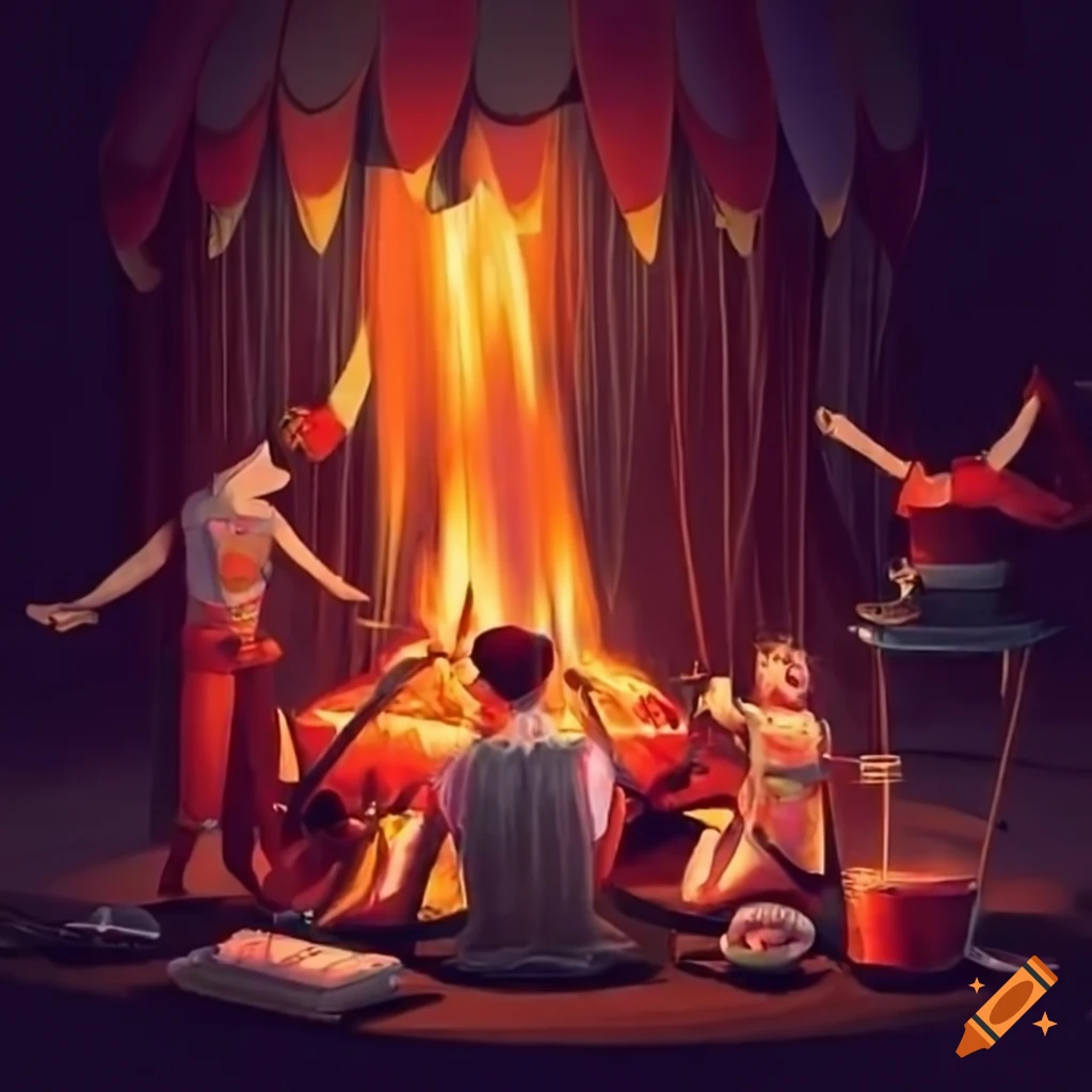 Unique circus scene with performers cooking barbecue on Craiyon