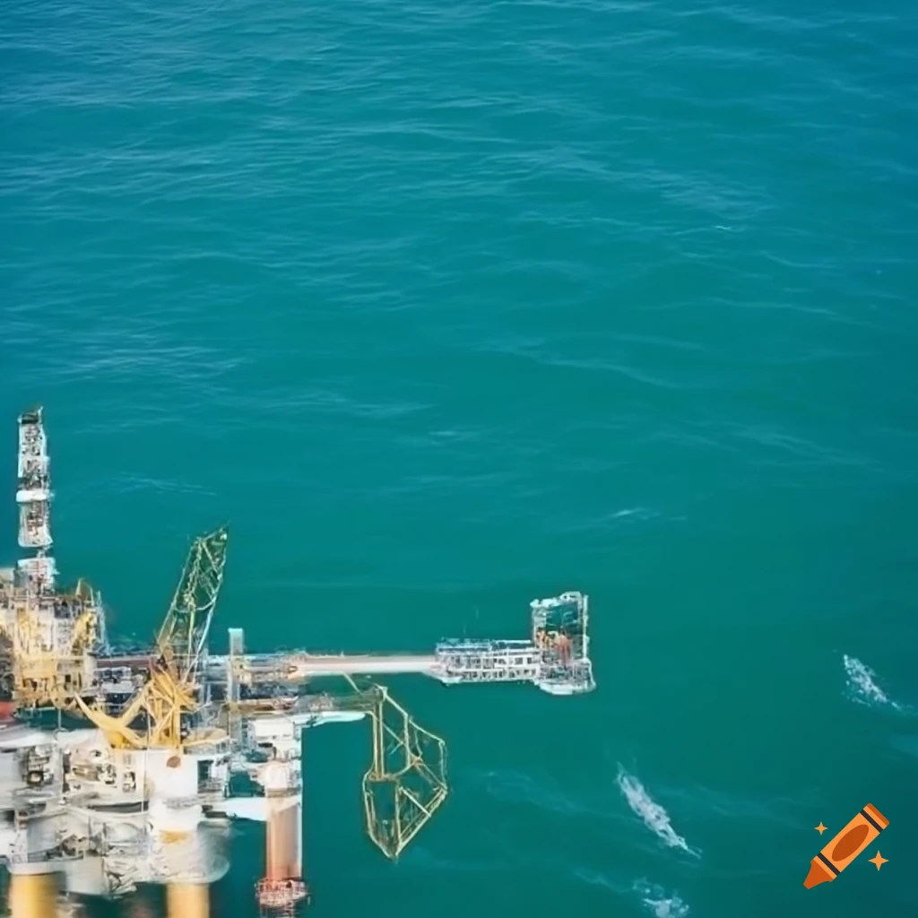 Oil rig platform on the sea with seismic data patterns and dashboard ...