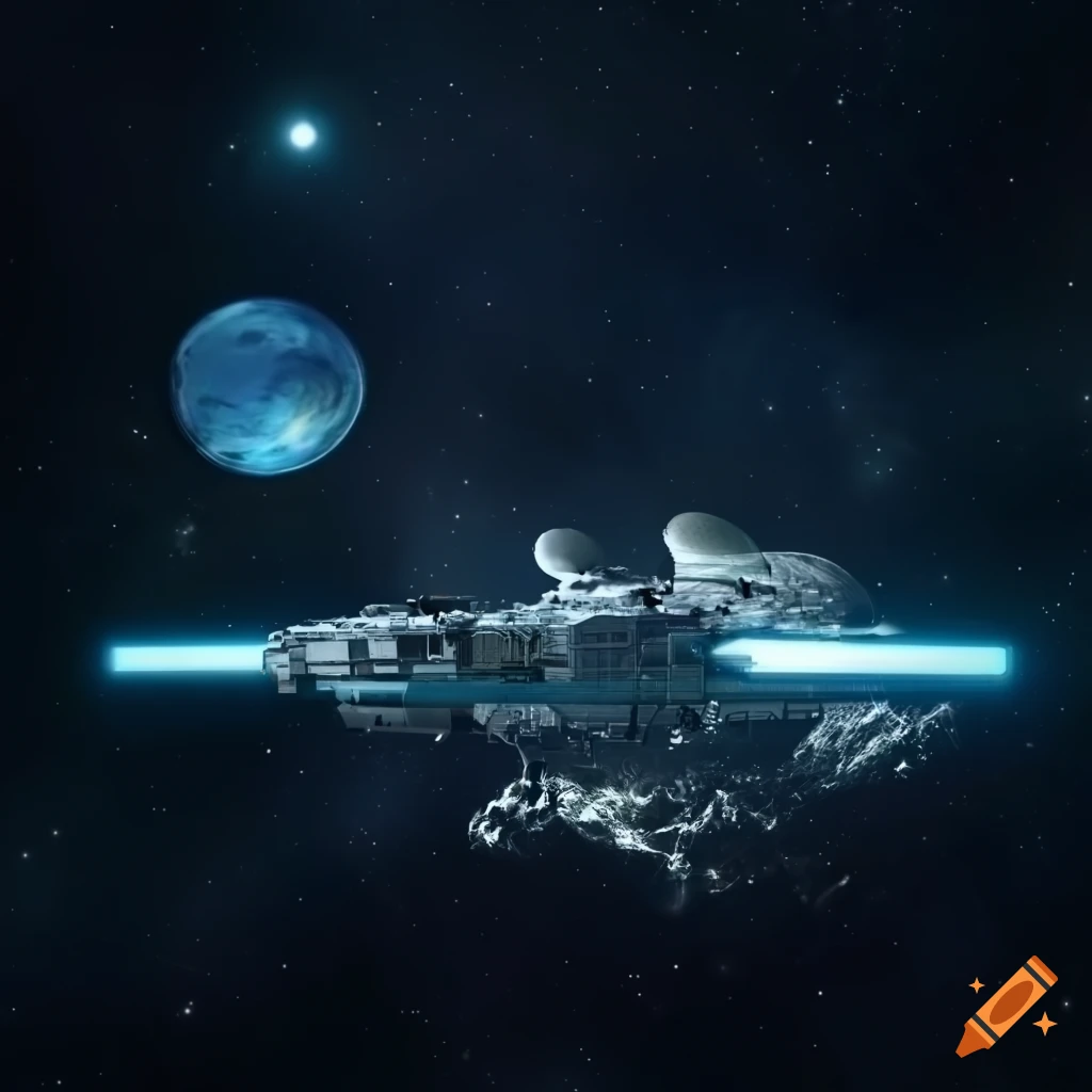 Space ship docking at a sci-fi space station near a planet on Craiyon