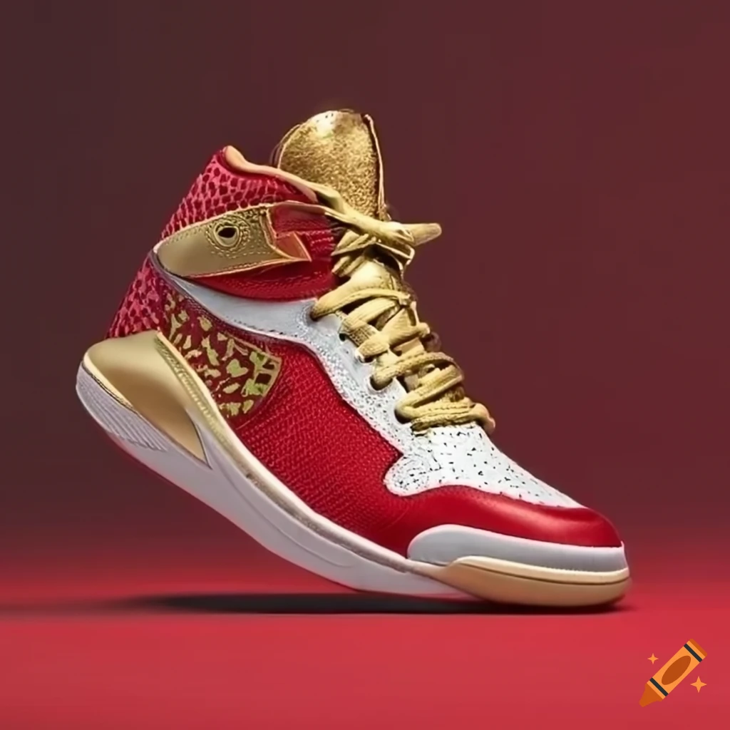 Red and gold mesh jordan shoe on Craiyon