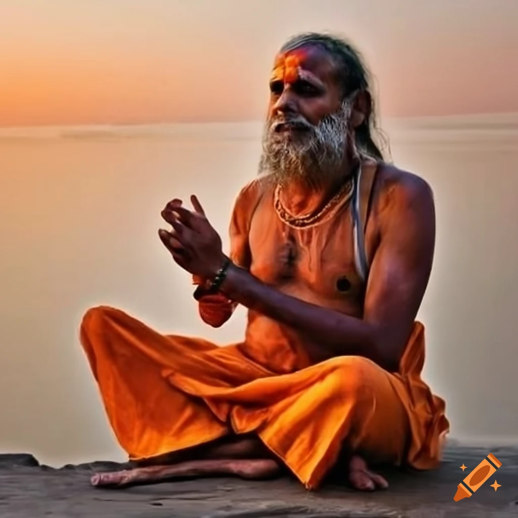Indian yogi meditating by the ganges river on Craiyon