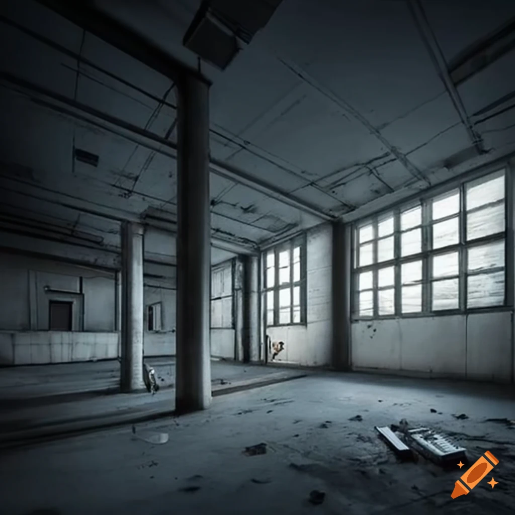 Industrial open spacious liminal building with eerie lighting on Craiyon