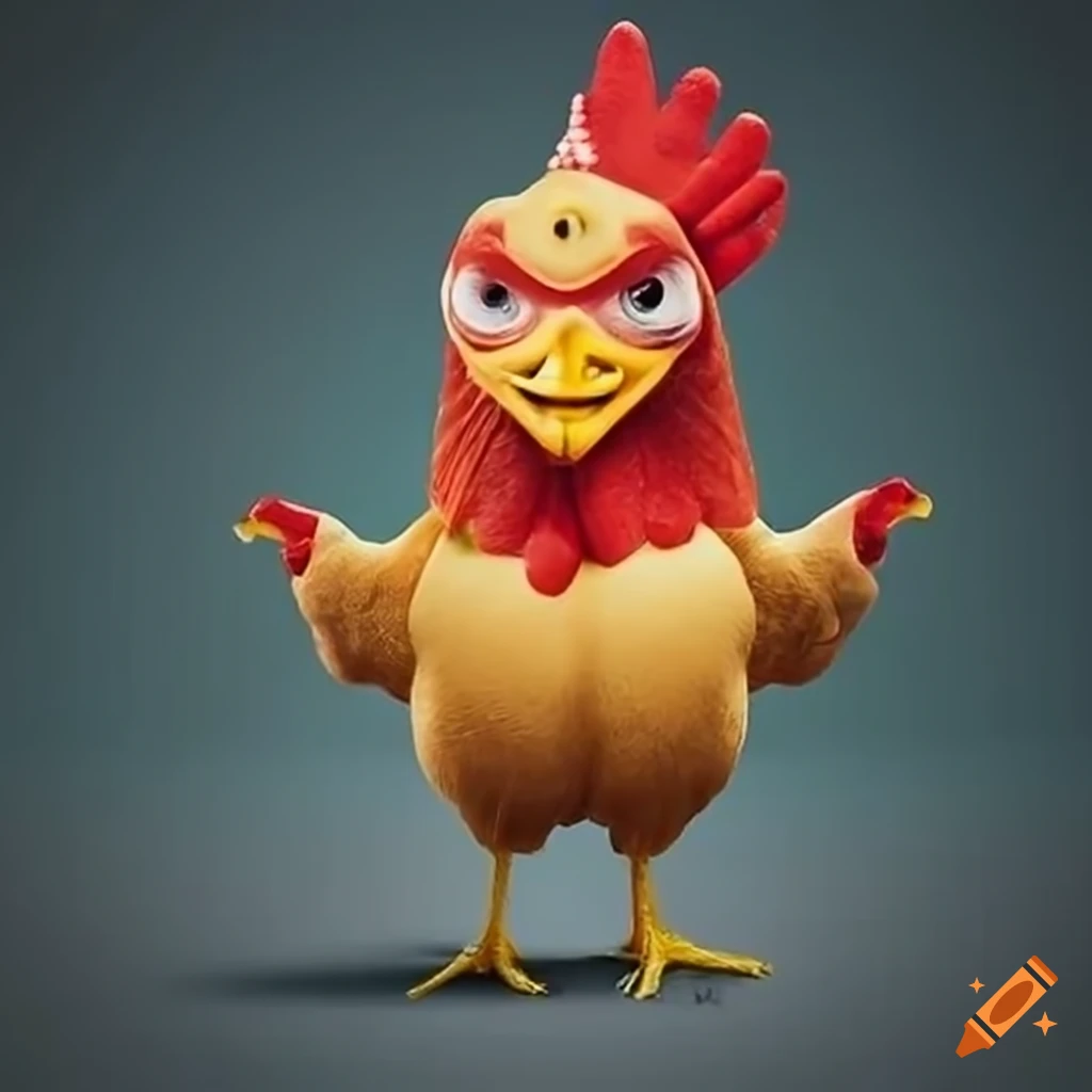 Superhero chicken with cape in a hatchery on Craiyon