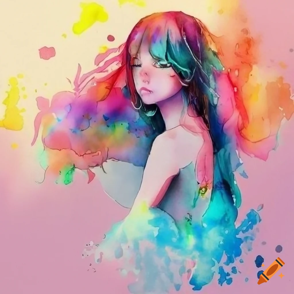 Watercolor anime girl double exposure with a whale shark on Craiyon