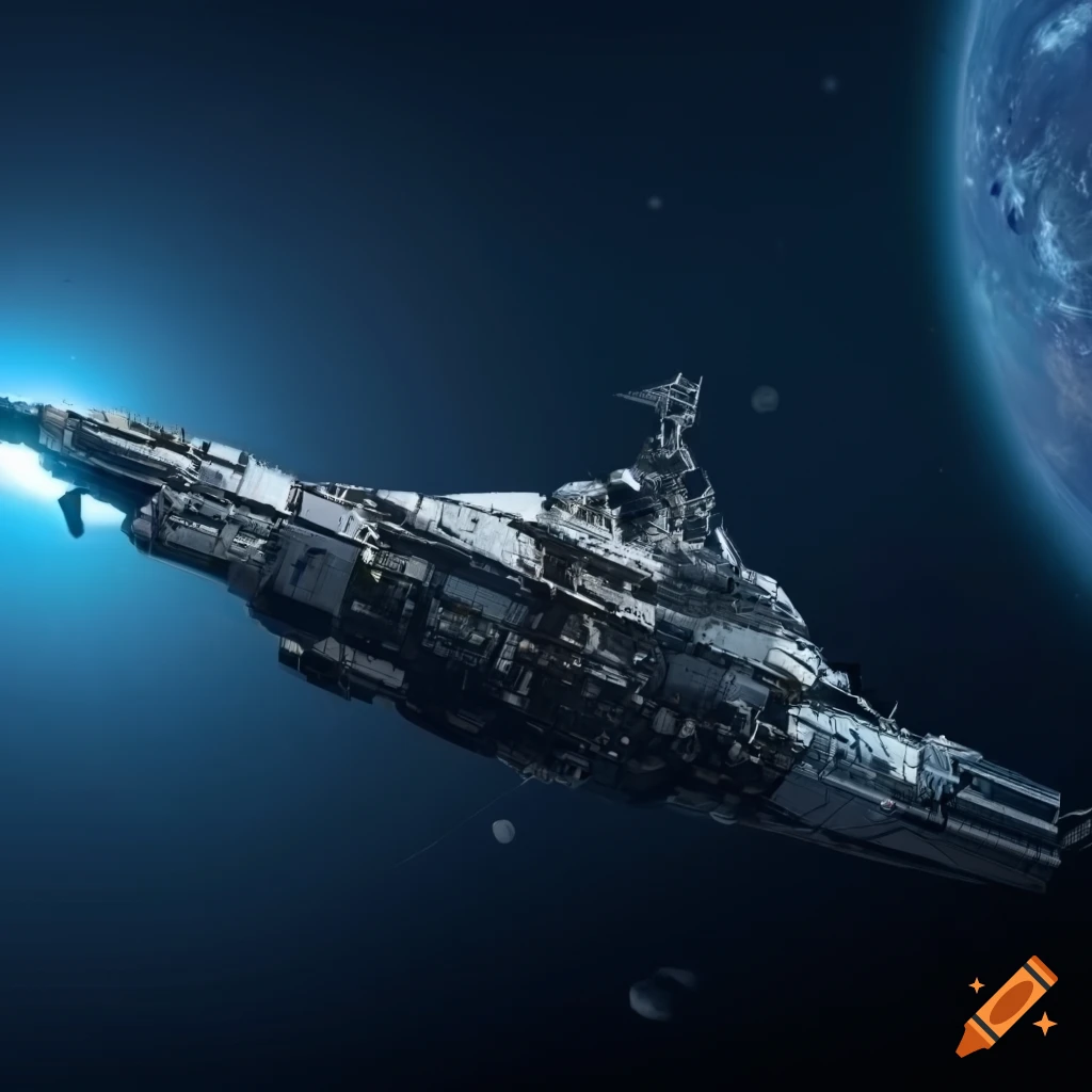 Space ship docking at a sci-fi space station near a planet on Craiyon