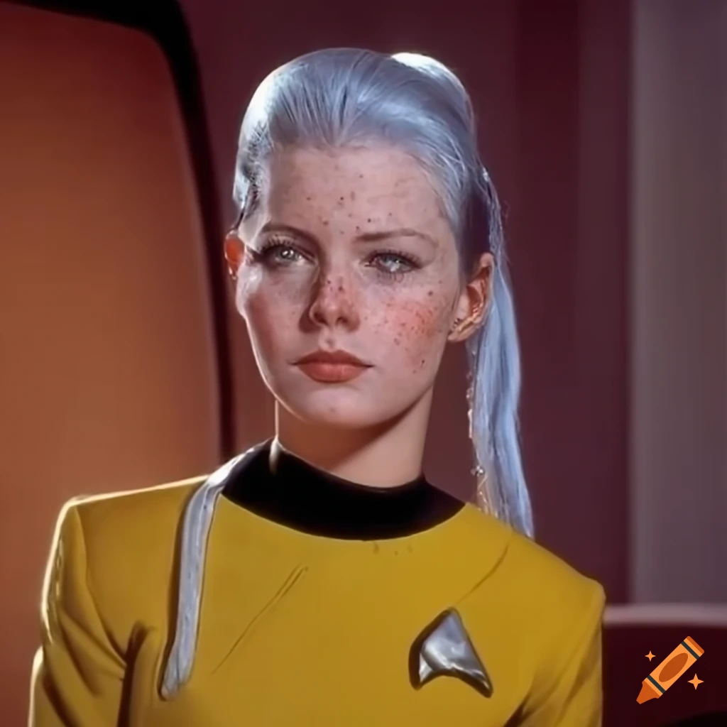 Woman with long white hair in Starfleet yellow uniform, navigator role ...