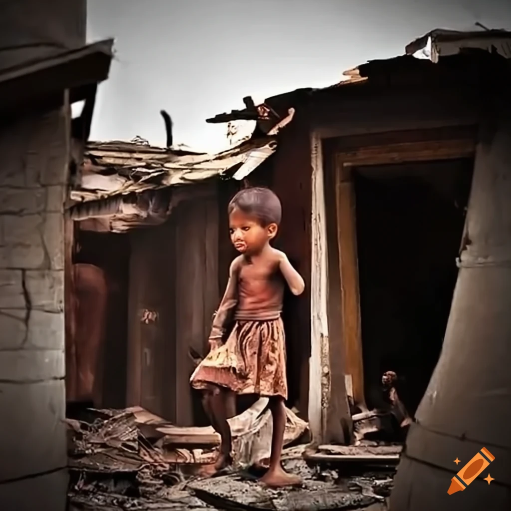 Children in rundown houses on Craiyon