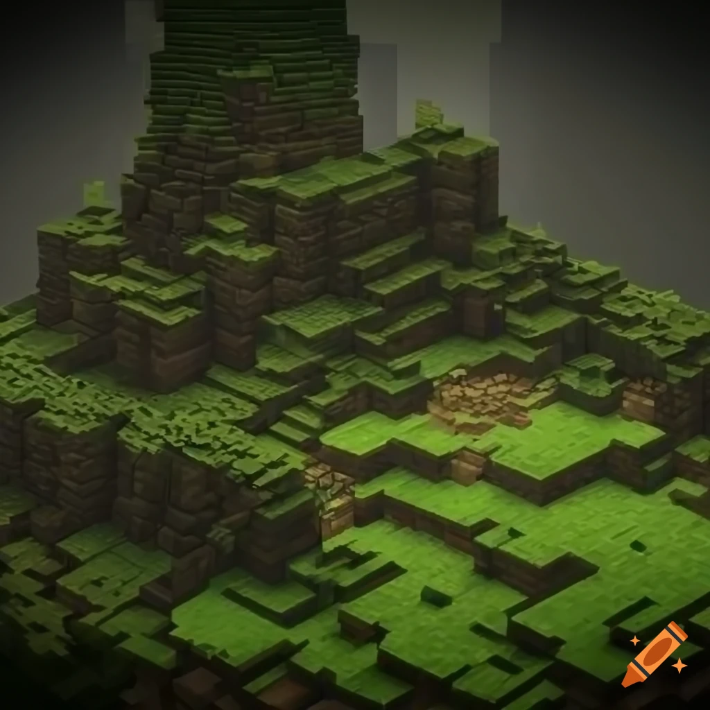 Overgrown geologic terrain in isometric view inspired by Exanima ...