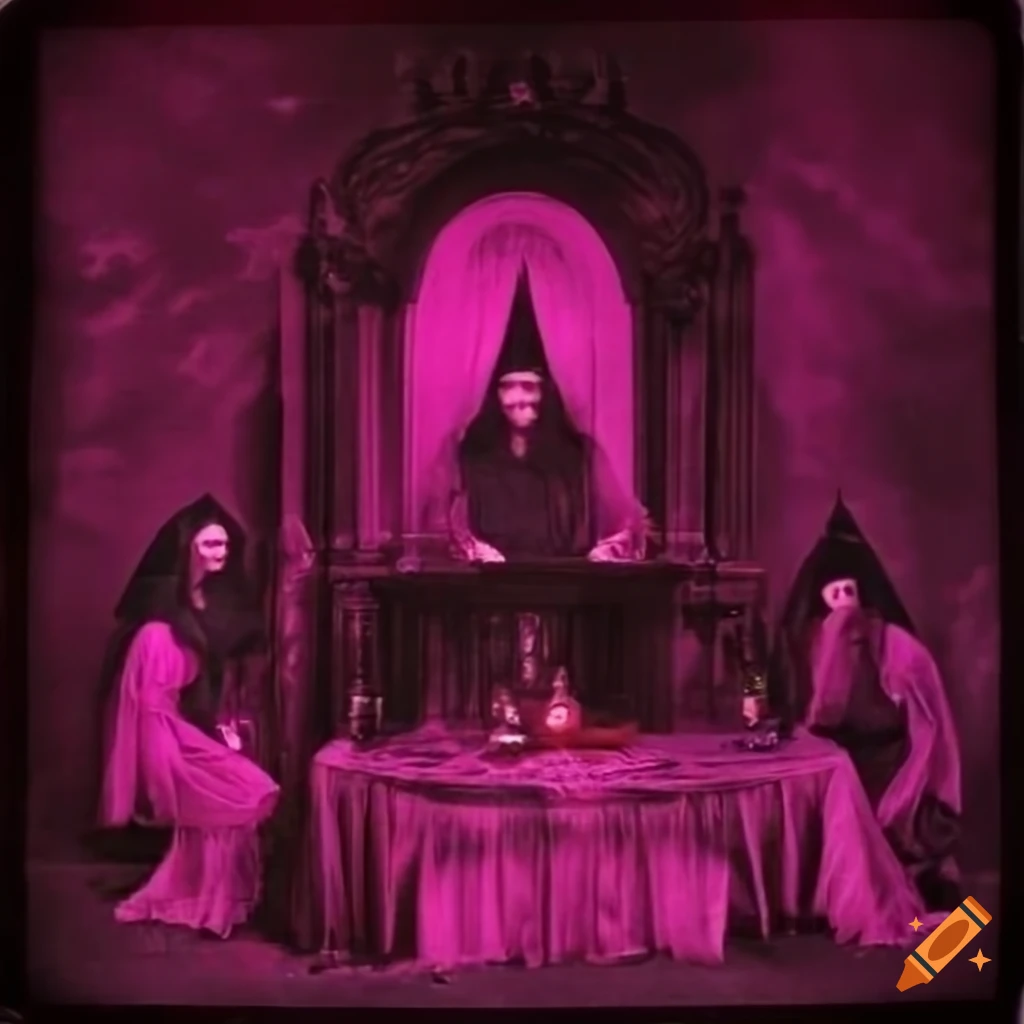Magenta vintage photo of a covenant of witches on Craiyon