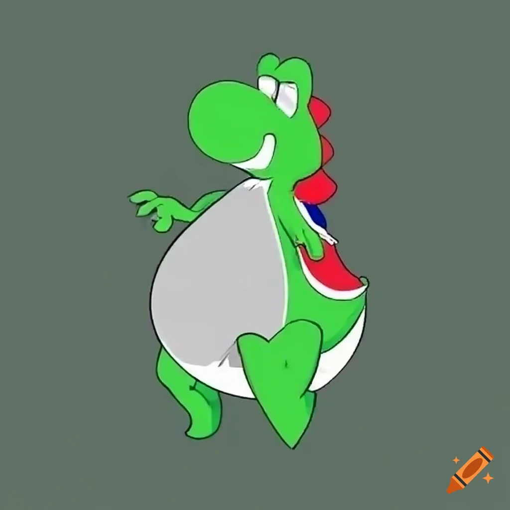 Green Yoshi character with a large belly in high definition on Craiyon