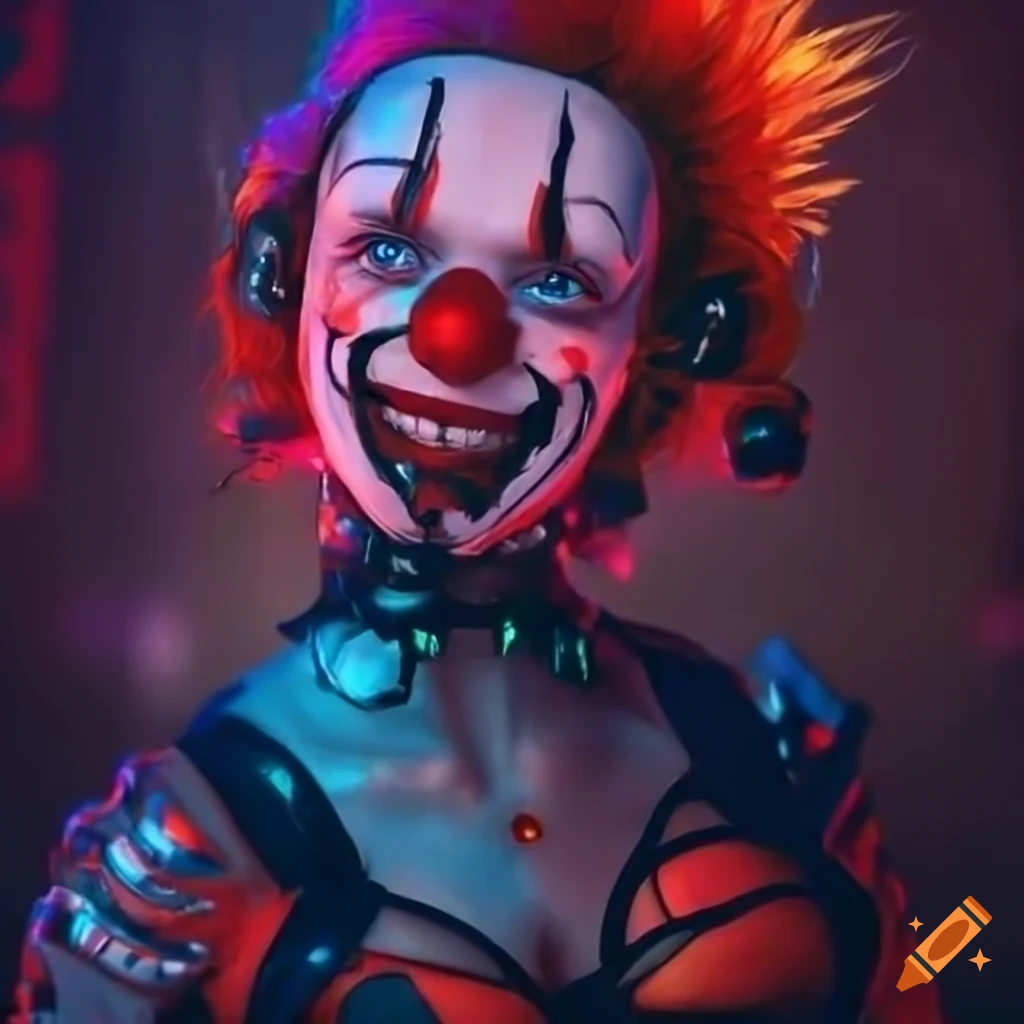 Cyberpunk clown with futuristic googles and cybernetic enhancements on ...