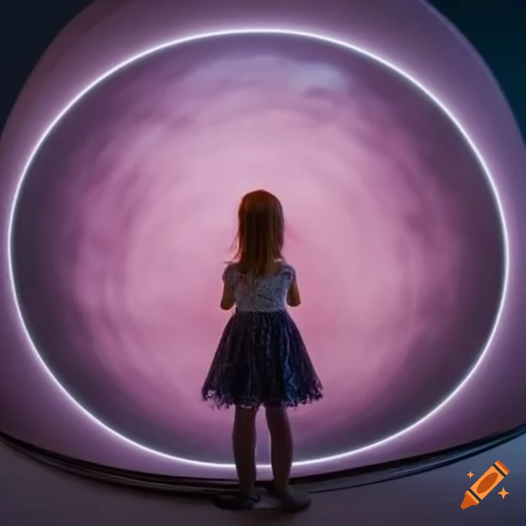 Giant orb with a girl standing in front on Craiyon