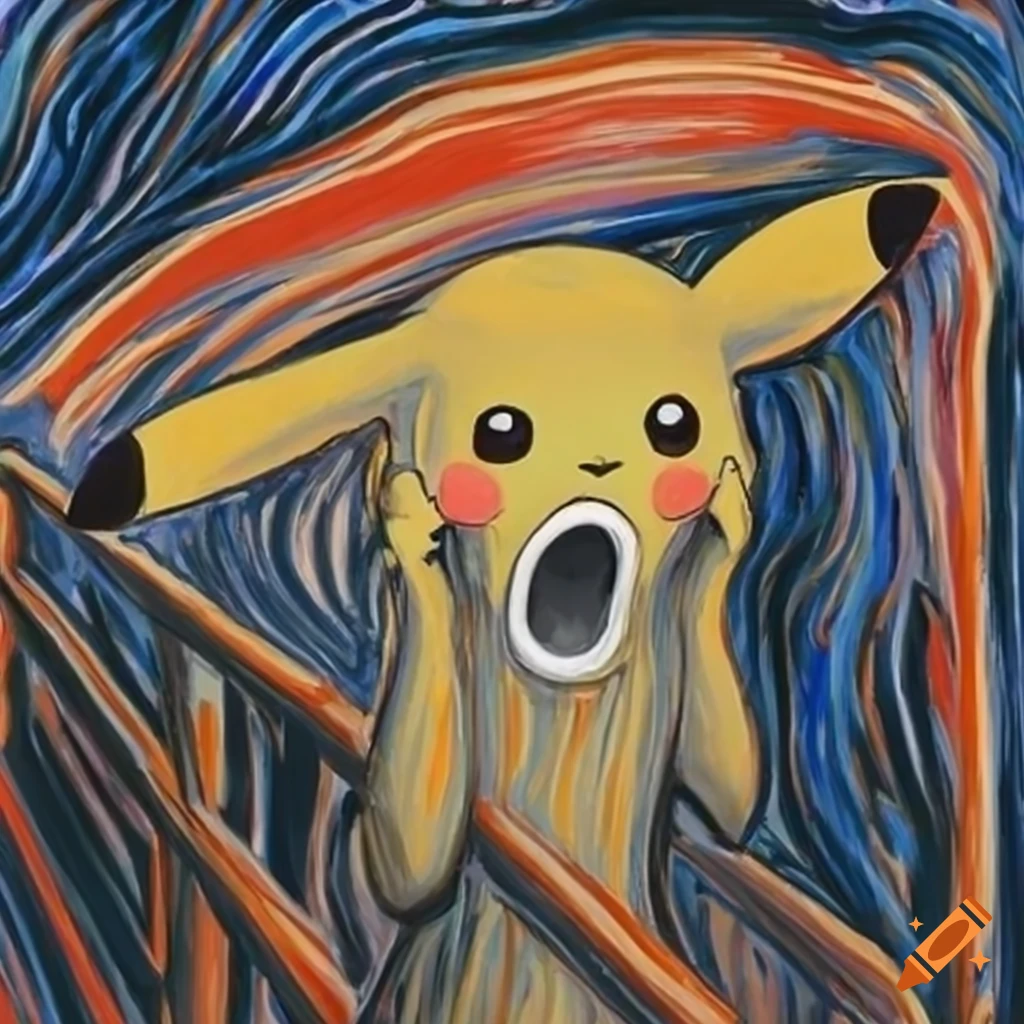 Pikachu in the style of edvard munch's the scream painting on Craiyon