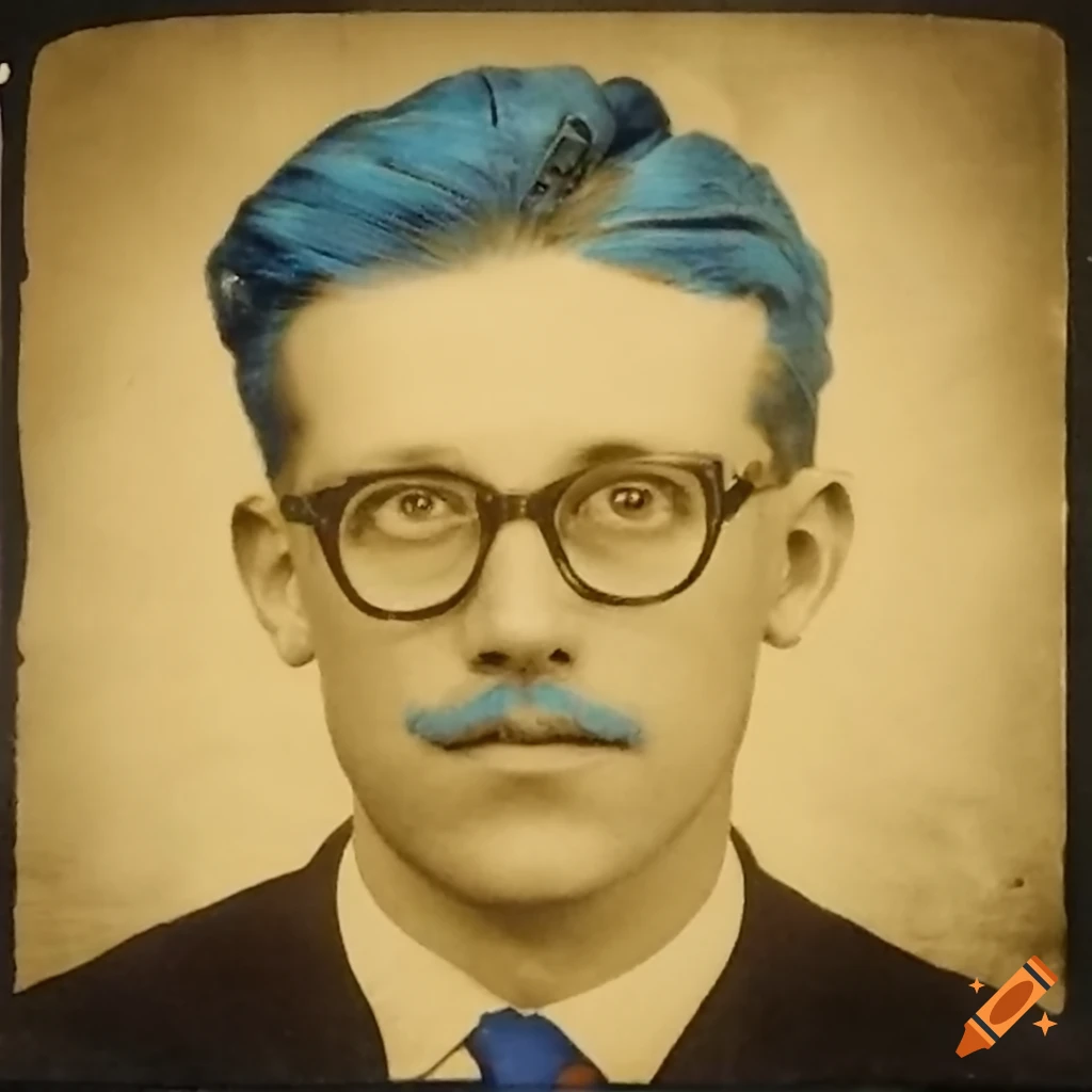 Portrait of derek anderson with blue hair and handlebar mustache ...