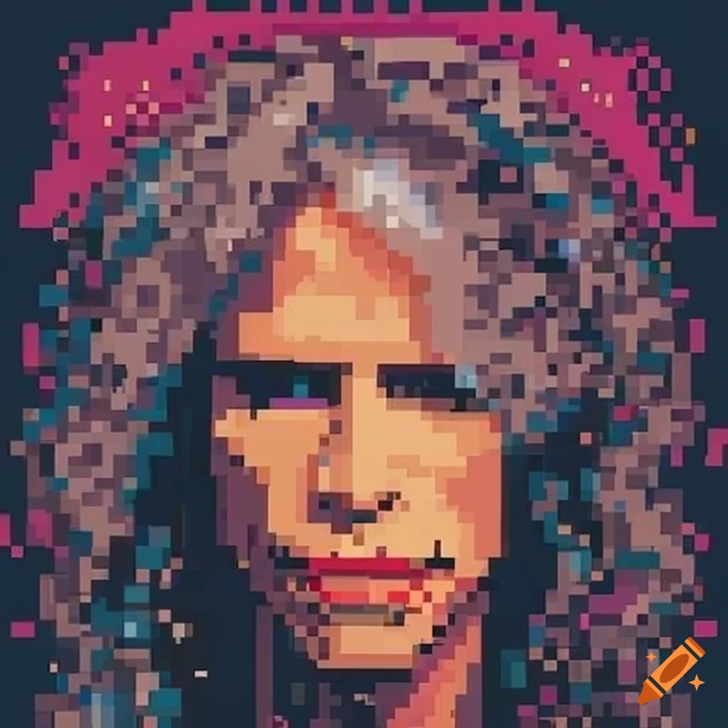 Pixel art illustration of iconic rock band Aerosmith on Craiyon
