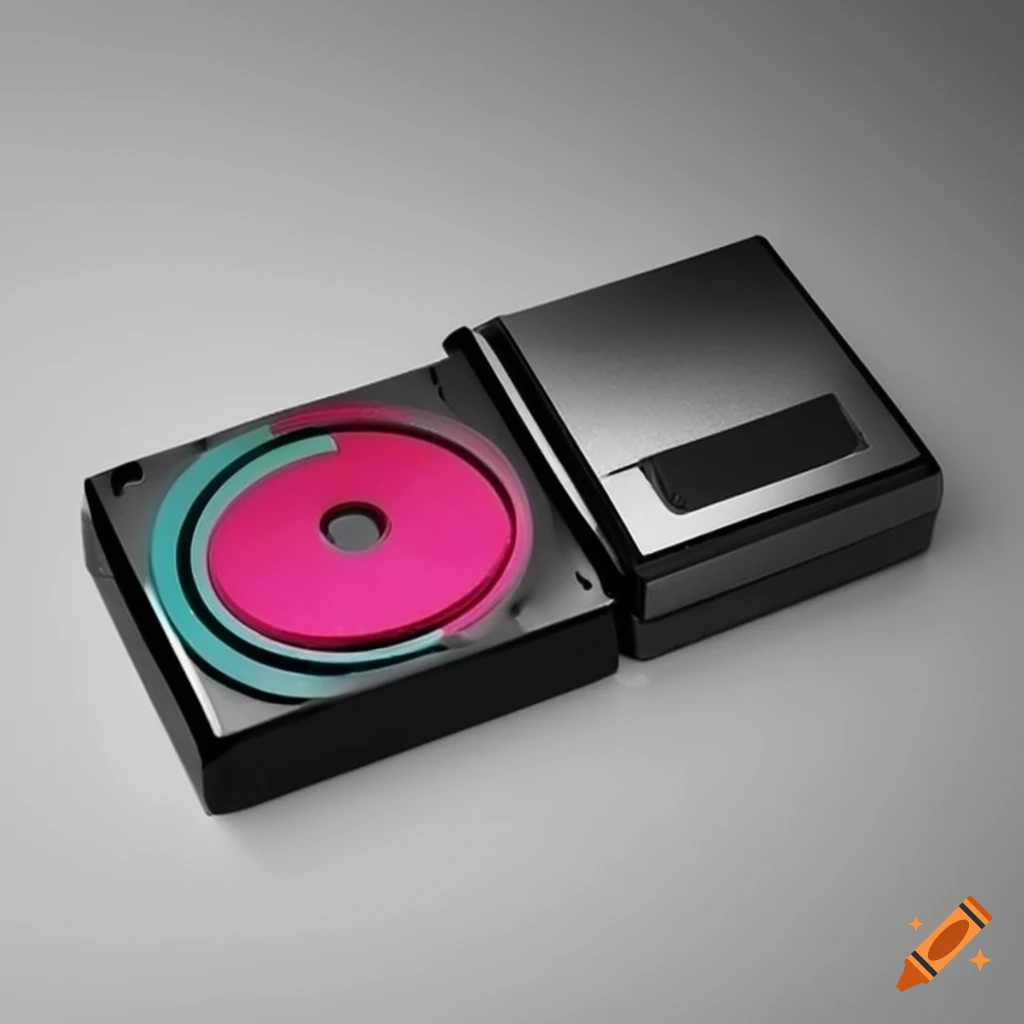 Futuristic retro-themed mini disk storage device on Craiyon